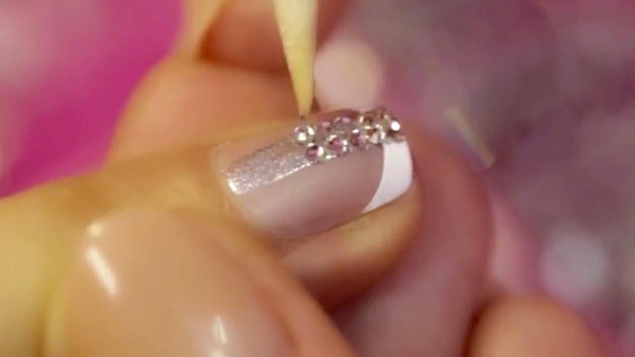 French Manicure With Guide And Stones - Easy Steps To Make French Nails ...