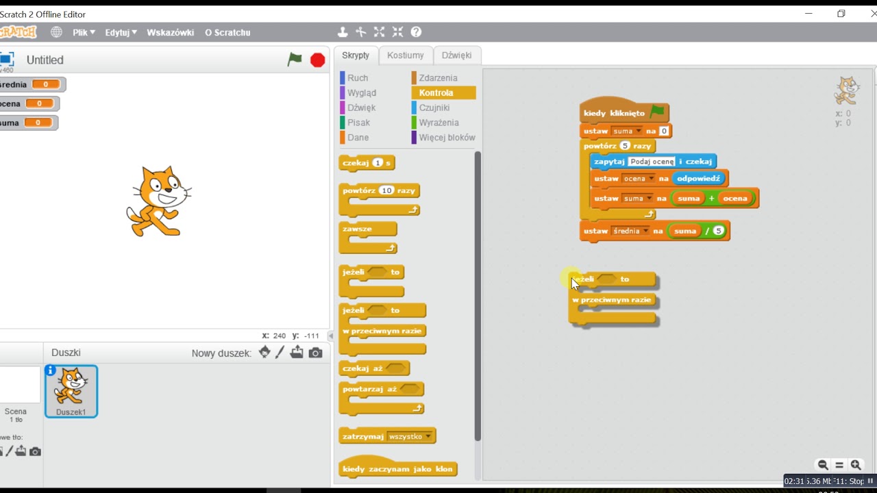 Scratch cw9 Stosujemy instrukcję warunkową - YouTube