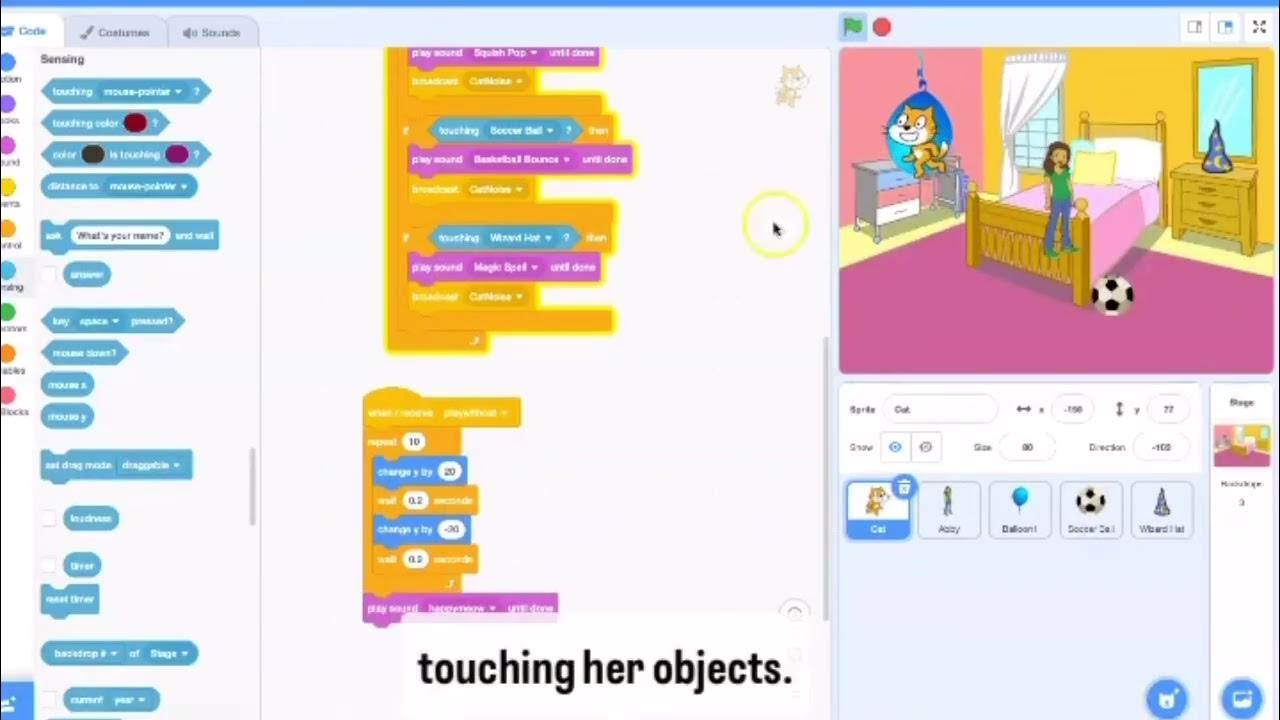 Scratch Tutorial Part-3 | Motion and Loops| How to add if loop ,sound and broadcast message ...