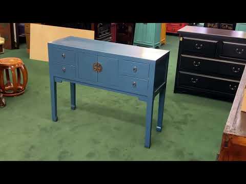 Oriental Bright Blue Long Moon Face 4 Drawers Slim Foyer Table cs7761