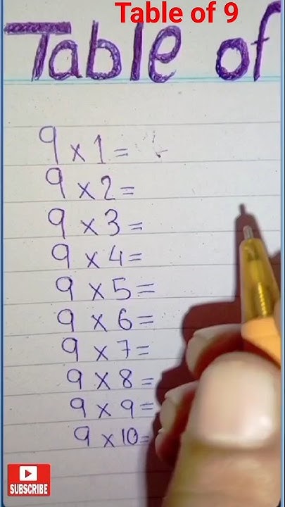 table of 9 | table of nine # learn multiplication table of 9×1=9 short ...
