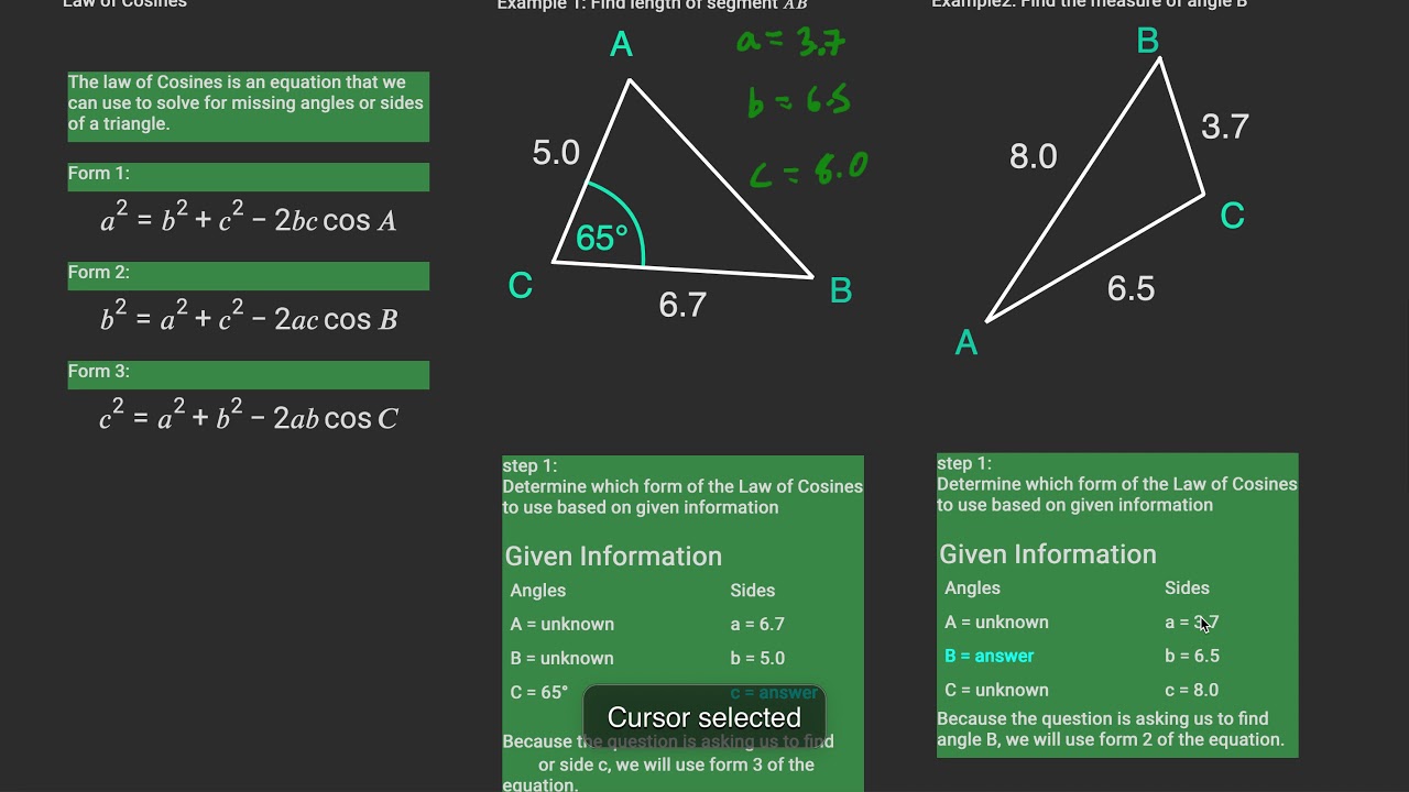 Law of Cosines: Solving for missing sides and angles - YouTube
