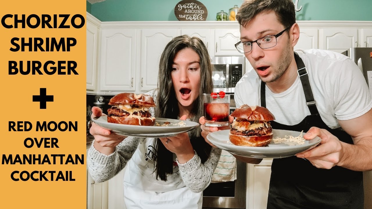 MEXICAN PORK CHORIZO & GARLIC SHRIMP BURGER WITH A RED MOON OVER ...