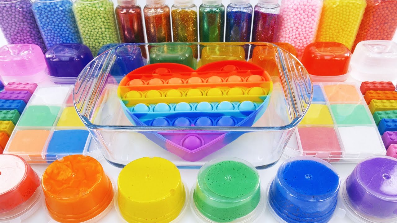 Satisfying Video How to make Rainbow Heart Push Pop Slime Mixing All My ...