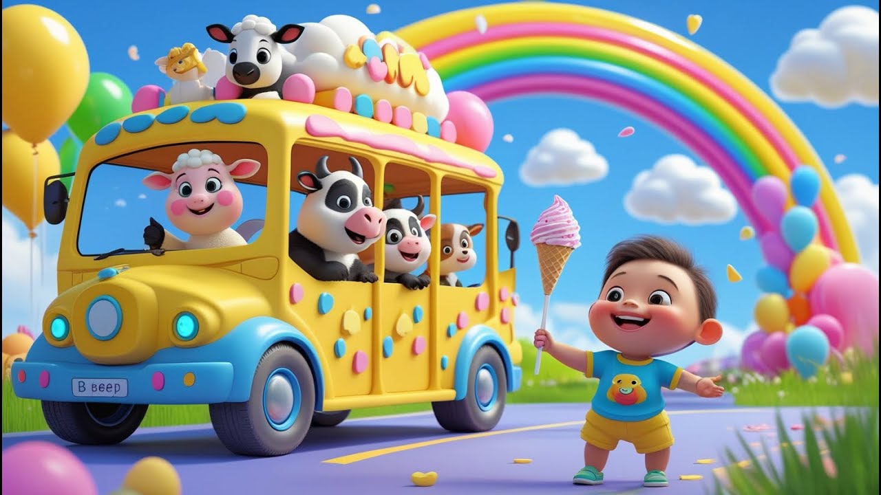 Wheels on the Animal Bus + Ice Cream Song 🍦 | Baa Baa Sheep, Panda ...