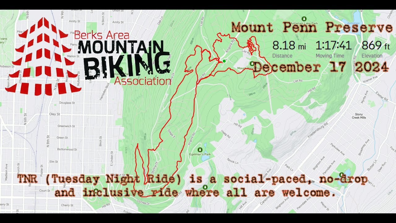 BAMBA Tuesday Night Ride (TNR) December 17, 2024 / Mt Penn, Intermediate Group - YouTube
