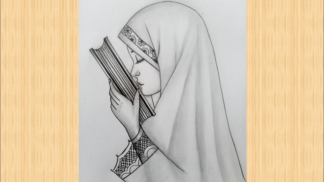 How to draw a girl with QURAN, Girl with Hijab, #AimansArt - YouTube