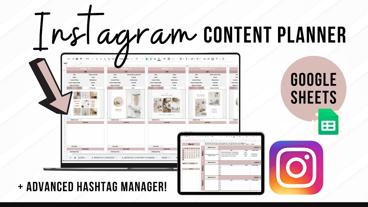 Instagram Content Planner and Content Calendar - Google Sheets - Social ...