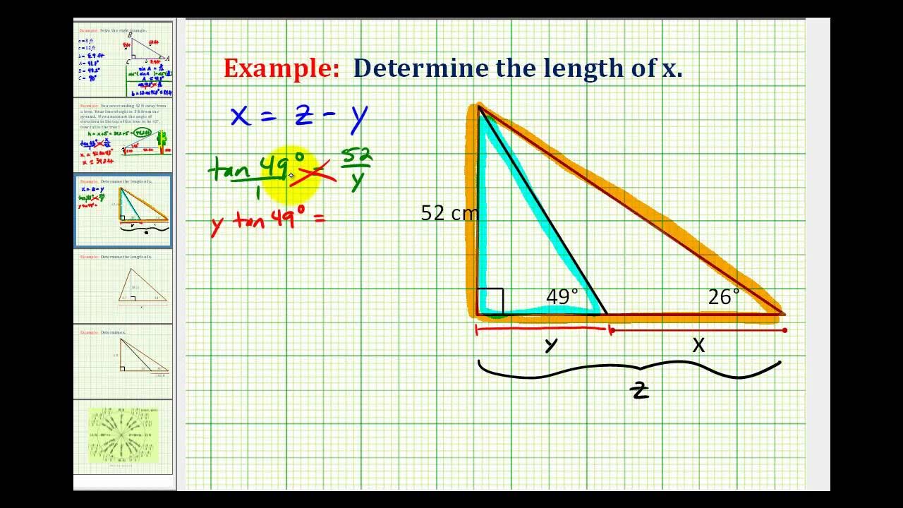 Example 1: Determine an Unknown Length Using Right Triangle Trigonometry - YouTube