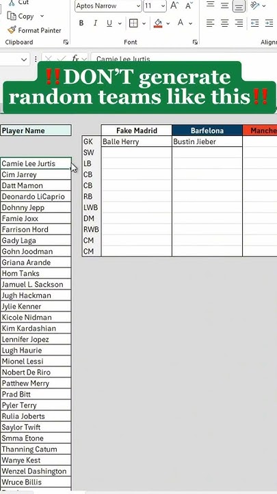Random teams generation in excel #excelworld #exceltips #excel #exceltricks #spreadsheet - YouTube
