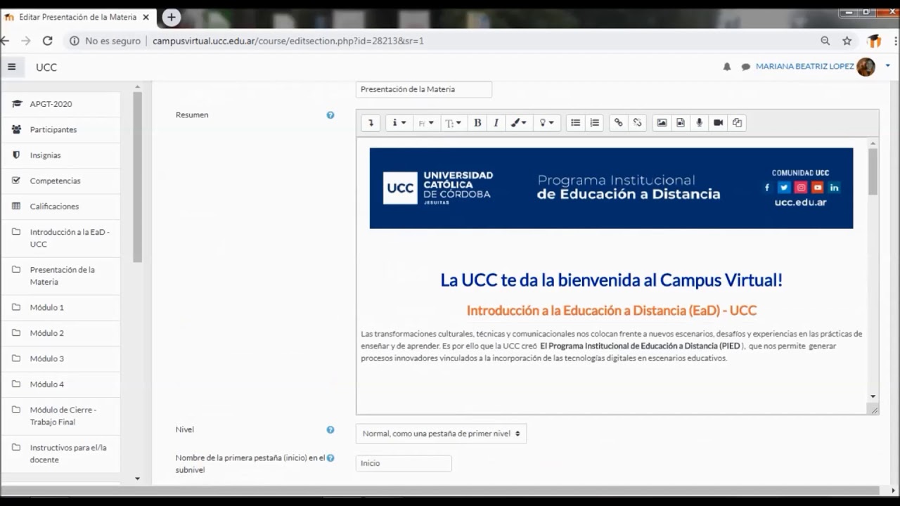 Tutorial 2 edición de Aula Virtual presentación UCC - YouTube