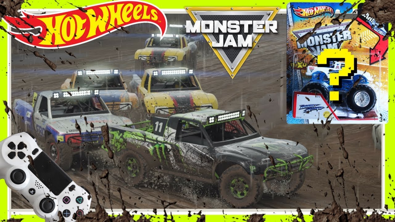 MONSTER JAM MUD RACE VIDEO GAME CHALLENGE with HOT WHEELS MONSTER ...