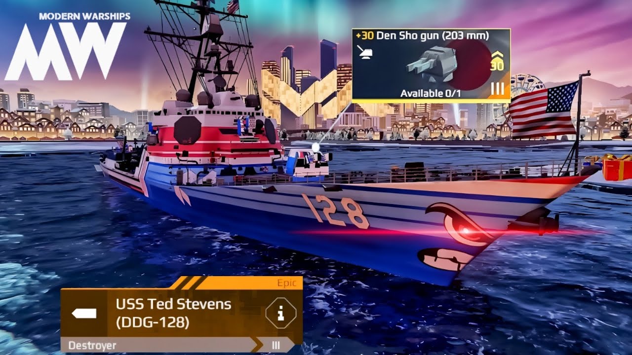 USS Ted Stevens (DDG-128) with Den Sho gun (203 mm) is Really Powerful ...