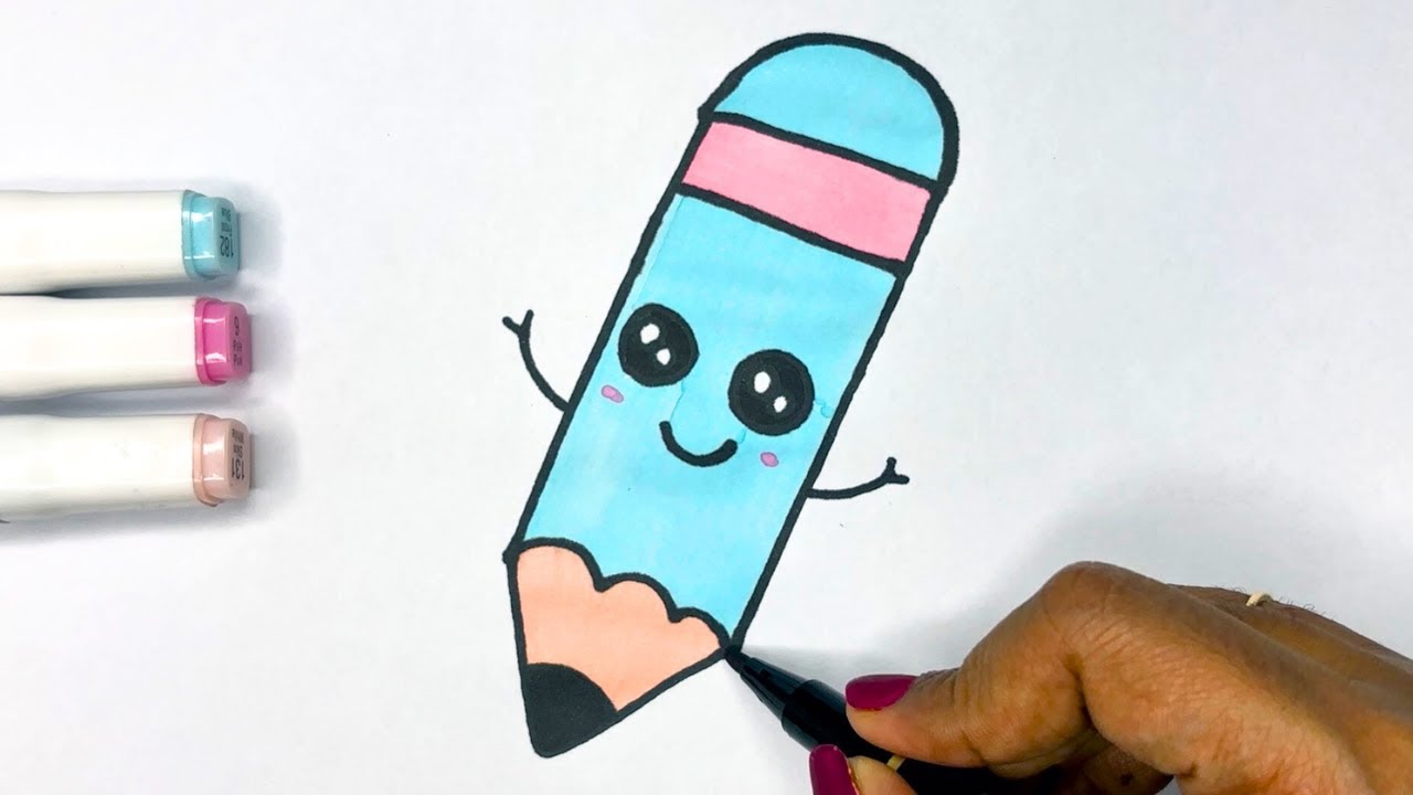 Cute Pencil Drawing and Coloring for Kids | How to Draw a Cute Pencil ...