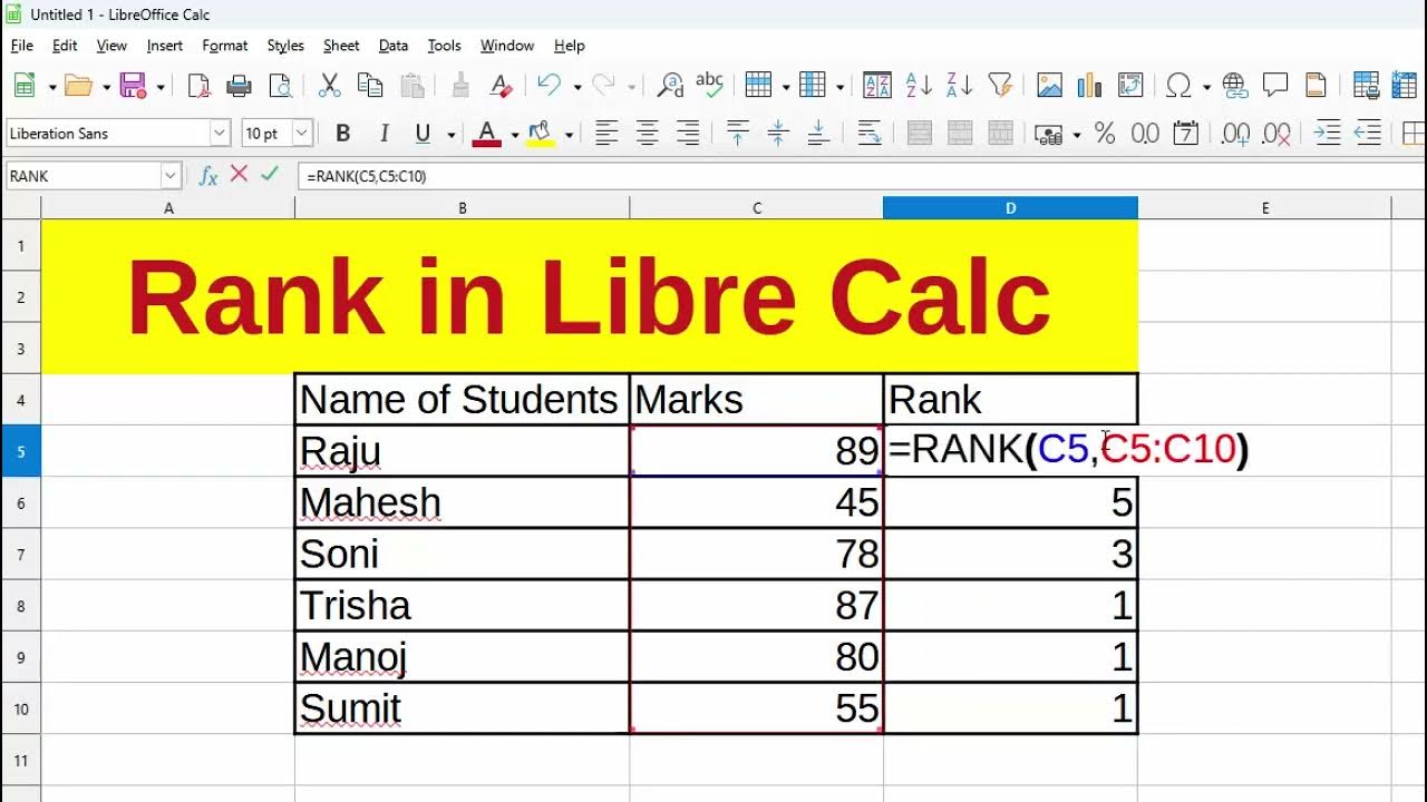Rank formula in Libre Office Calc@COMPUTEREXCELSOLUTION - YouTube