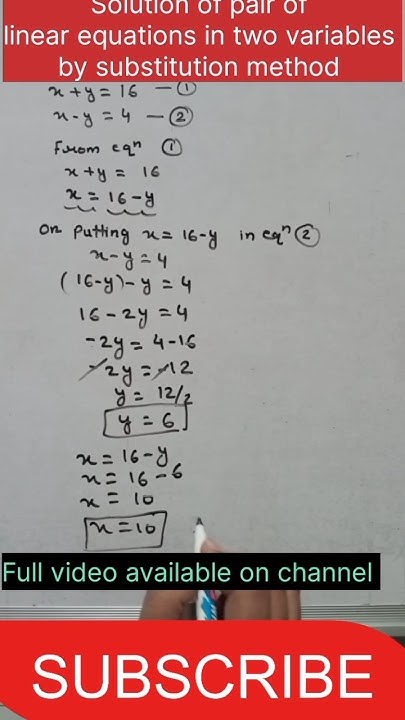 Substitution Method # Solution of pair of linear equations in two ...
