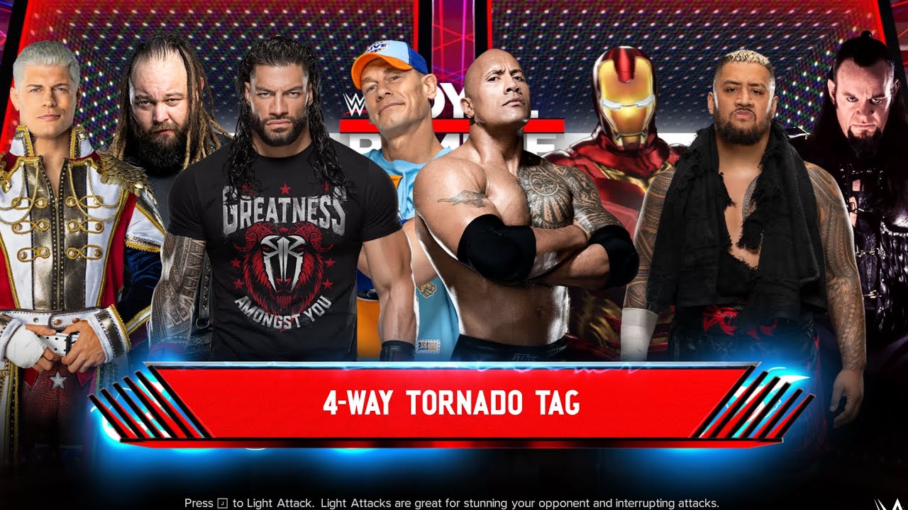 Roman Reigns & John Cena vs Cody Rhodes & Solo Sikoa & Jacob Fatu WWE ...