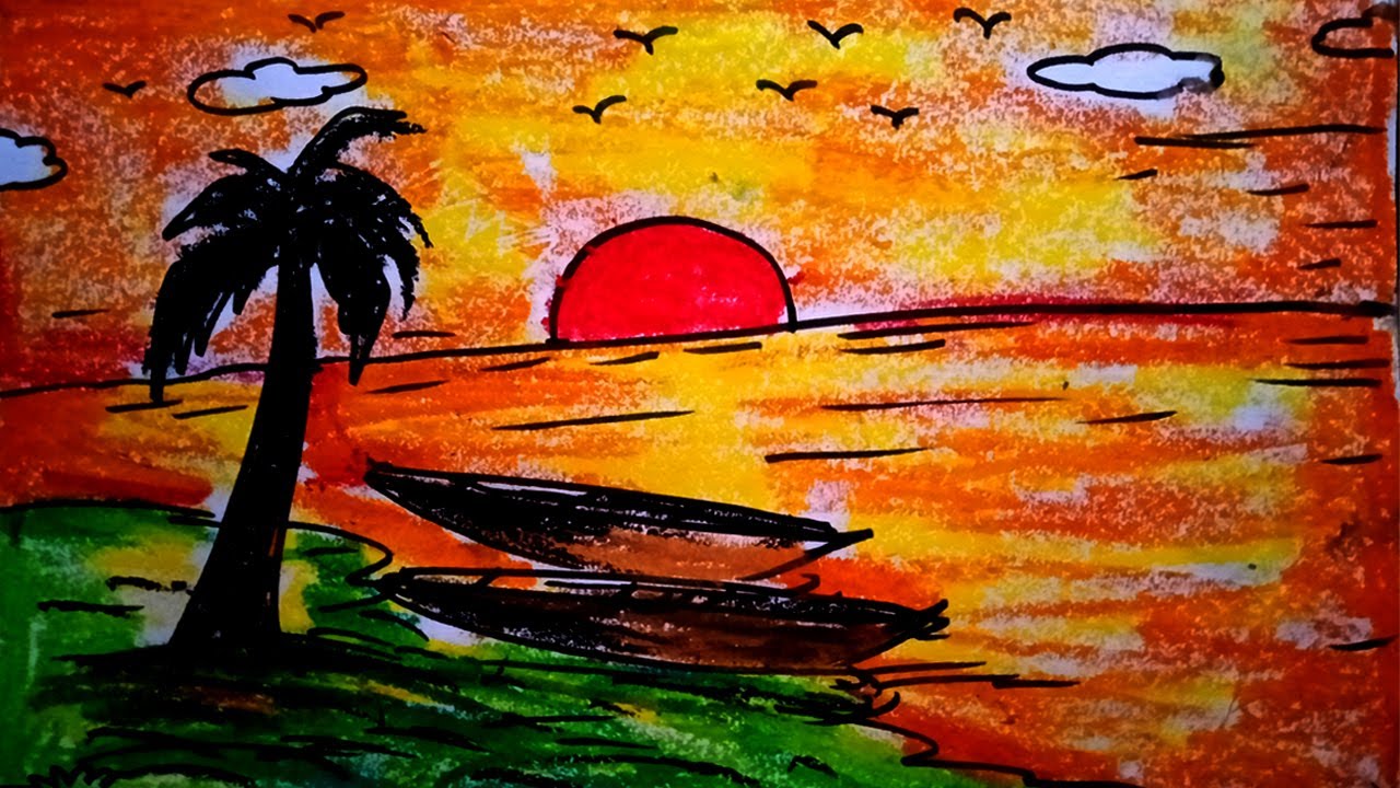 How to color Sunset Scenery | Online Drawing Class - YouTube