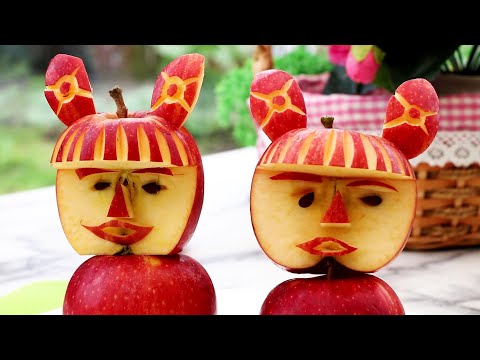 Kawaii cute apple art - Fruit carving garnish decoration