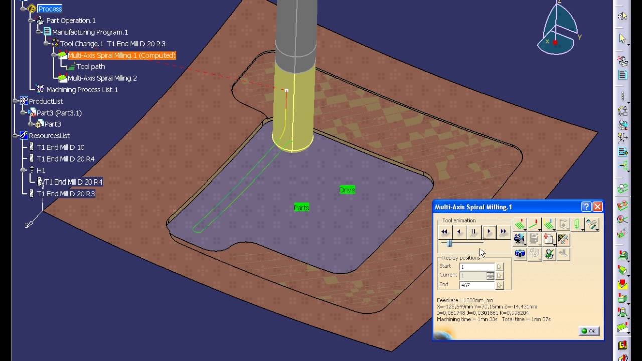 CATIA Machining Multi Axis Spiral - YouTube