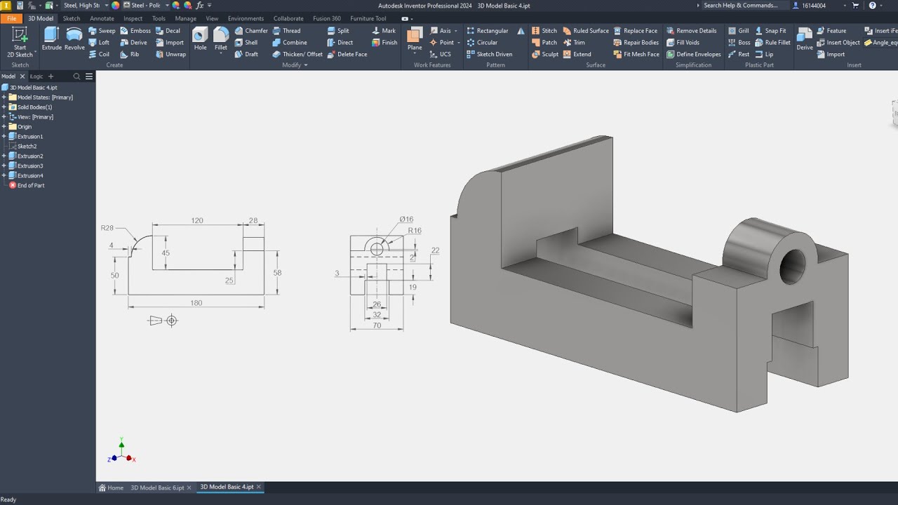 Inventor Beginner Tutorial #4 | 3D Model Basic - YouTube
