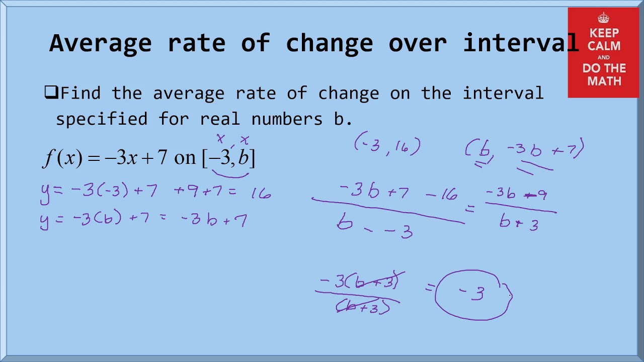 Algebra Average Rate Of Change Over Interval YouTube