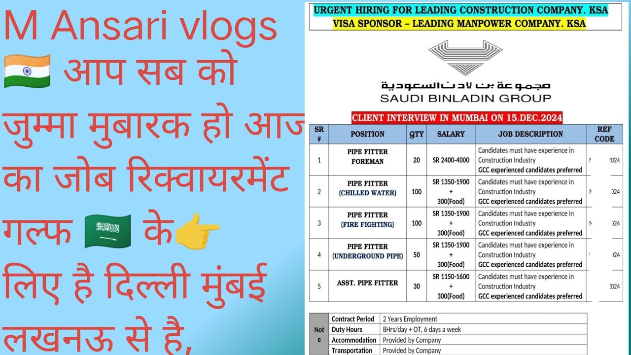 M Ansari vlogs 🙏 आप#सब#को#जुम्मा#मुबारक#होआज#का#जोब#रिक्वायरमेंट#गल्फ# ...