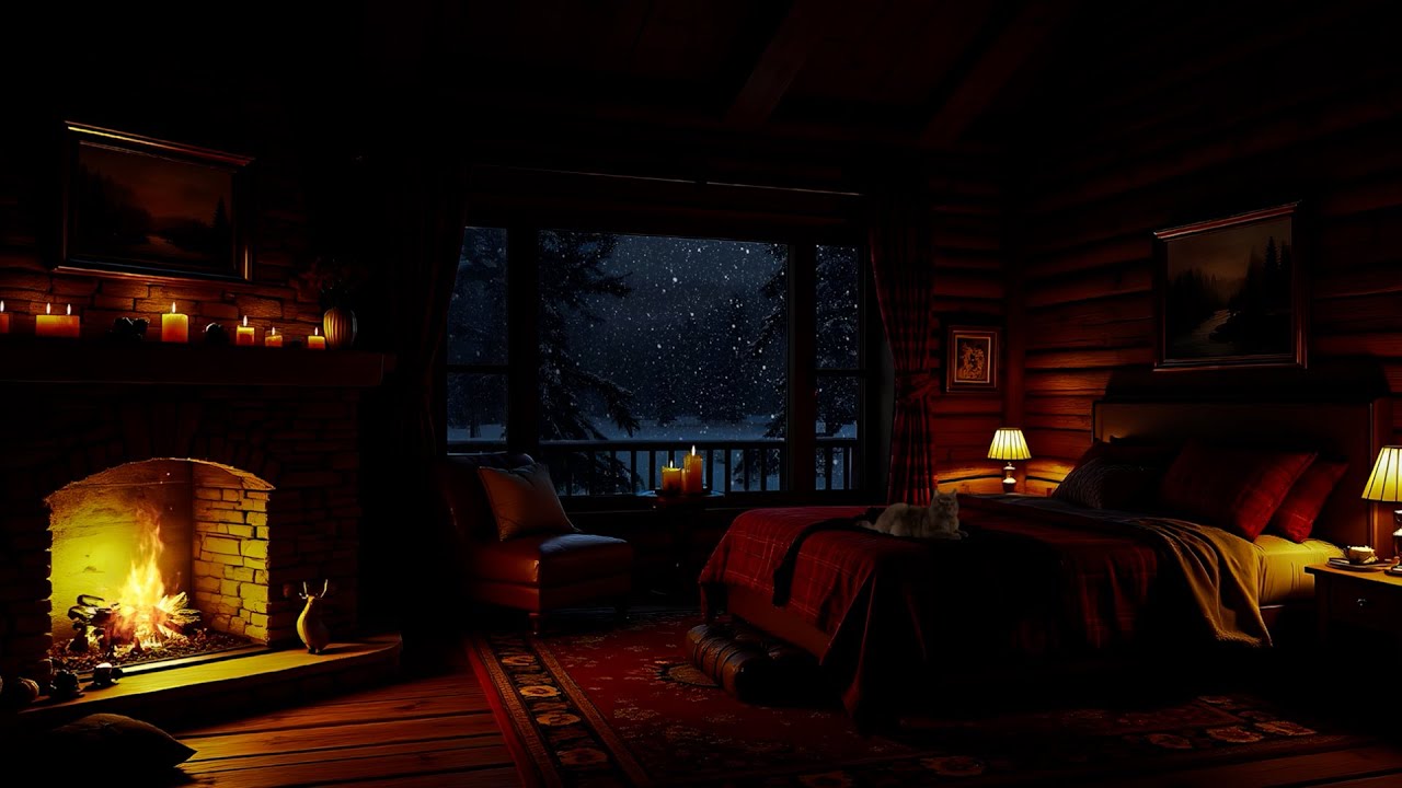 Warm Fireplace Ambience • Peaceful Winter Night Ambience for Stress ...