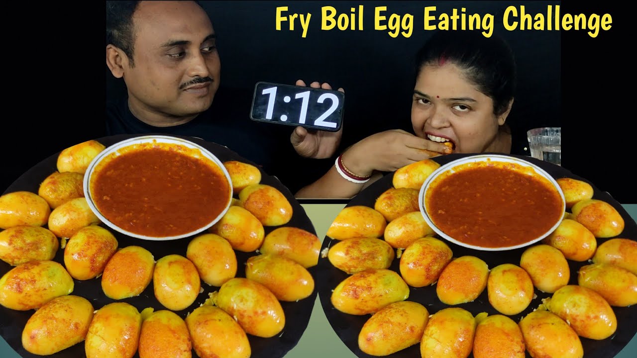 BOIL EGG FRY WITH GRAVY EATING CHALLENG/ DIM EATING COMPETITION/ FOOD ...