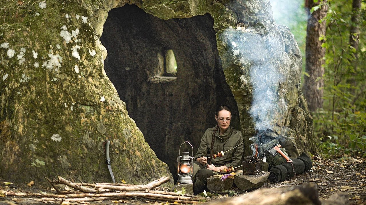 Solo Overnight Camping - Ancient Caves - Hammock Camping - Wood Stove ...