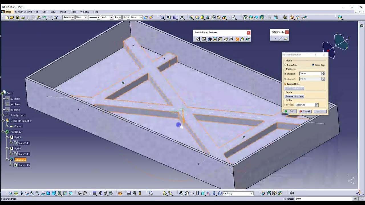 Catia Eğitim Seti - Sketch Base Featured (Combine, Stiffiner, Multi Section Solid) (Ders-6 ...