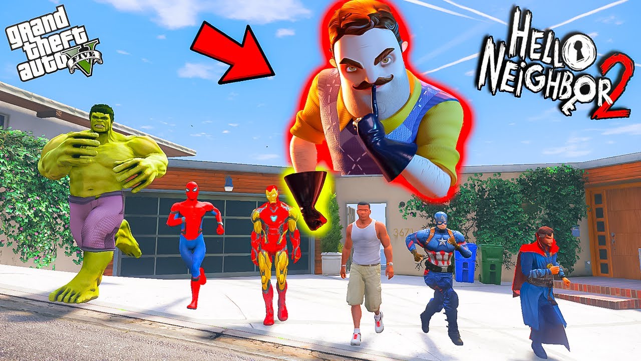 Franklin Fight With Hello Neighbor For Save Avengers in gtav | GTAV ...