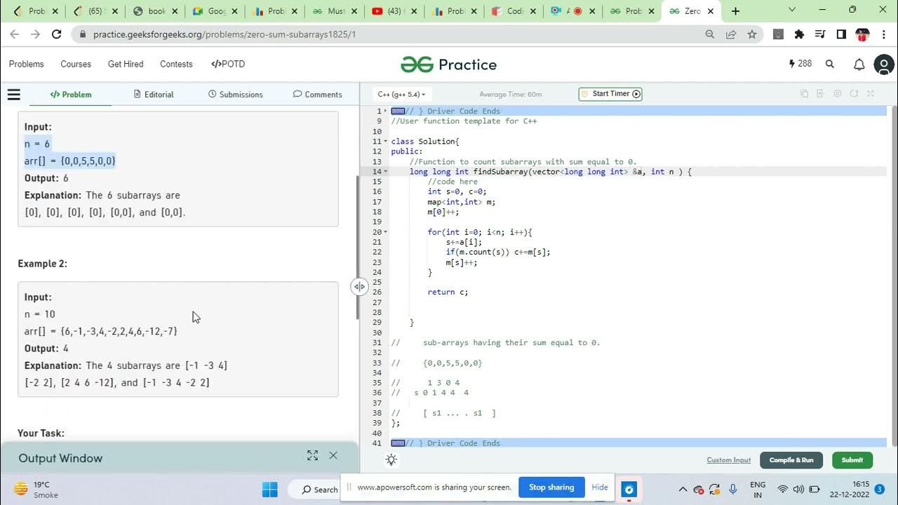 gfg - Zero Sum Subarrays | gfg problem of the day | gfg potd | full explained - YouTube