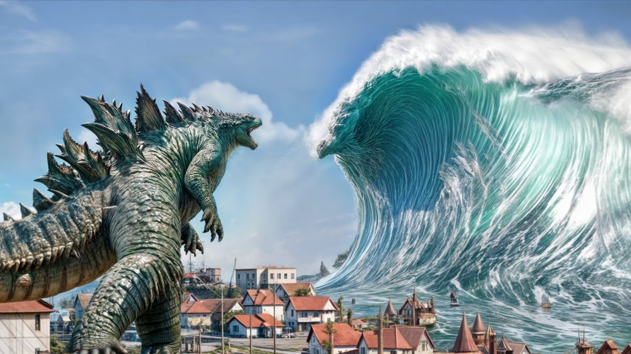 Godzilla Stops Tsunami to Save City - YouTube