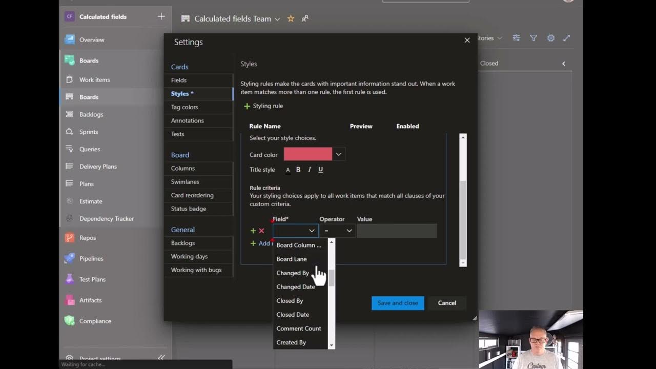 Azure DevOps Boards - how to change the color of workitem by using a criteria rule - YouTube