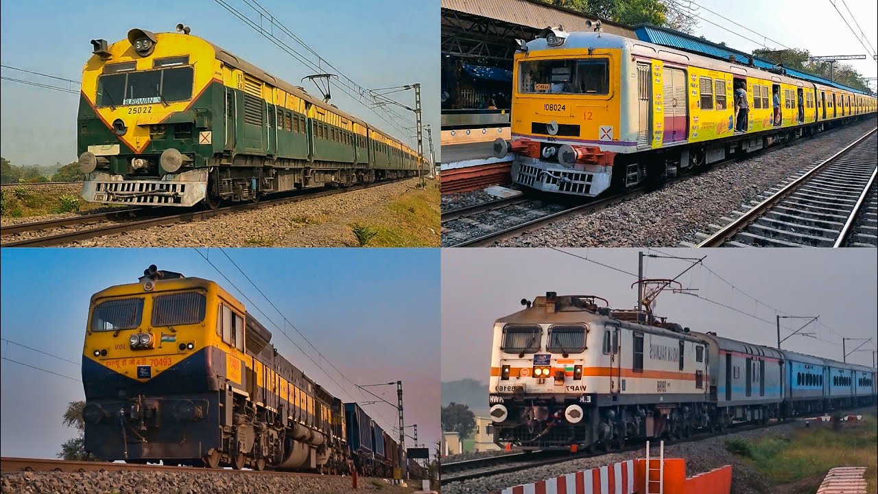 [4 in 1] Different types of trains | EMU + MEMU + Express + Freight ...