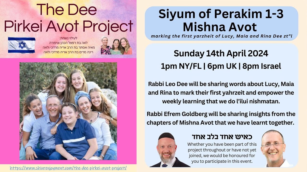 The Dee Pirkei Avot Project Siyum of Perakim 1-3 Mishna Avot - YouTube