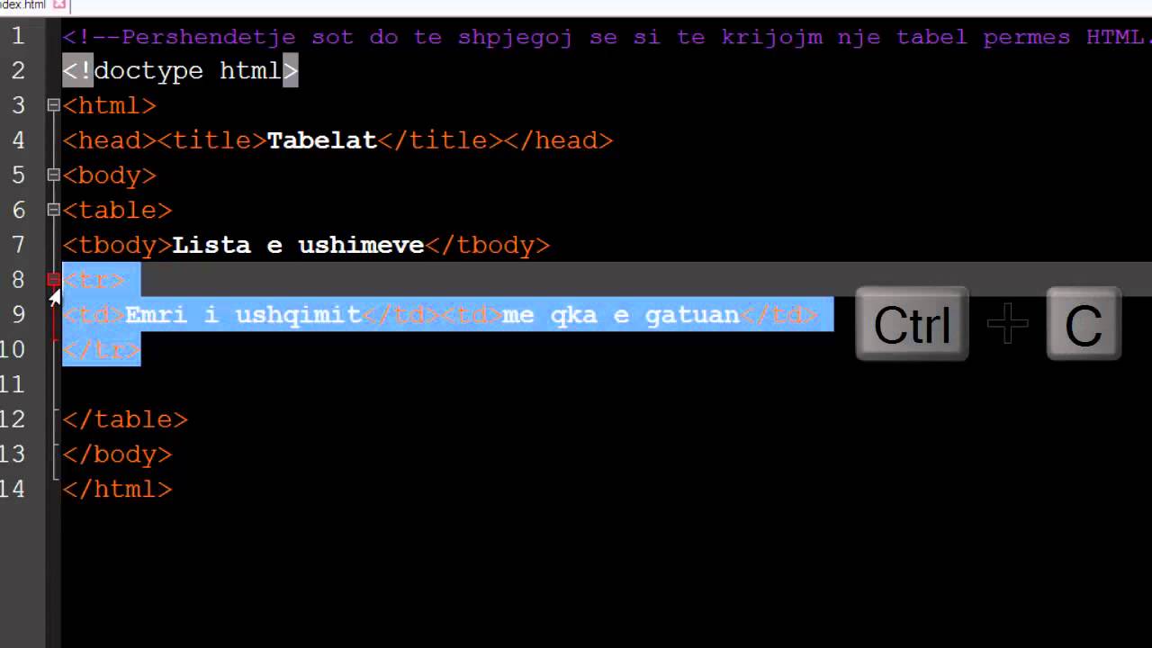 How to create a table in HTML (Shqip) [6] - YouTube