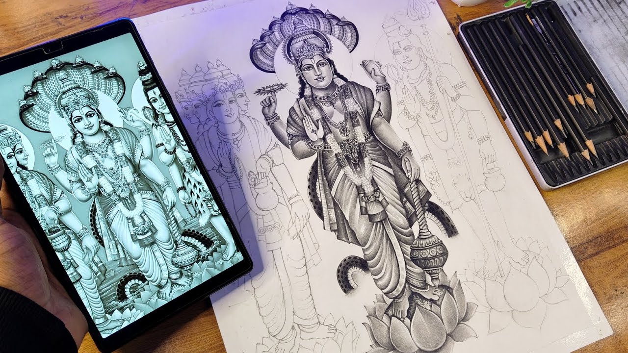 Lord Vishnu Drawing 😍 | Step By Step Timelapse Art - YouTube
