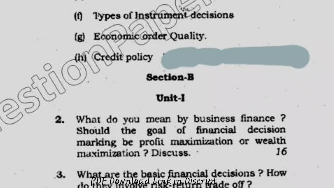 BBA 4th Sem Financial Management Question Paper YouTube BBA 4th Sem Financial Management Question Paper YouTube