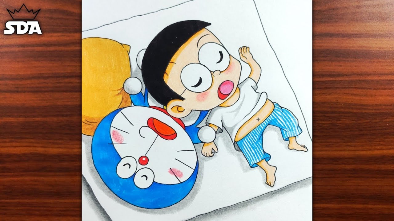 how to draw cute Doraemon and Nobita sleeping - YouTube