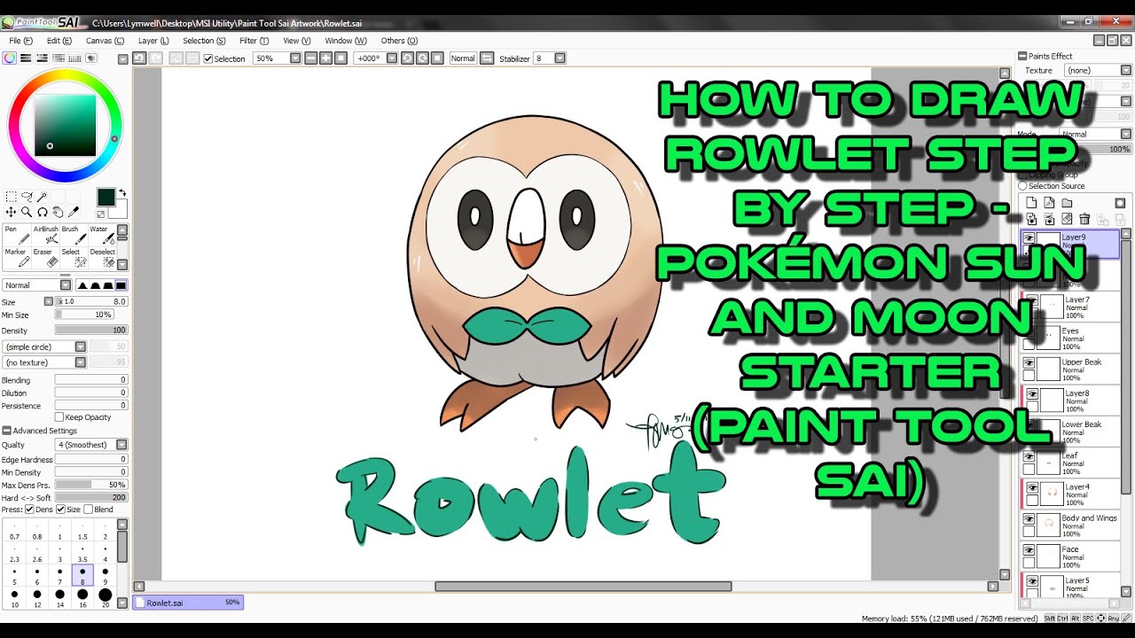 How to Draw Rowlet Step by Step - Pokémon Sun and Moon Starter (Paint ...