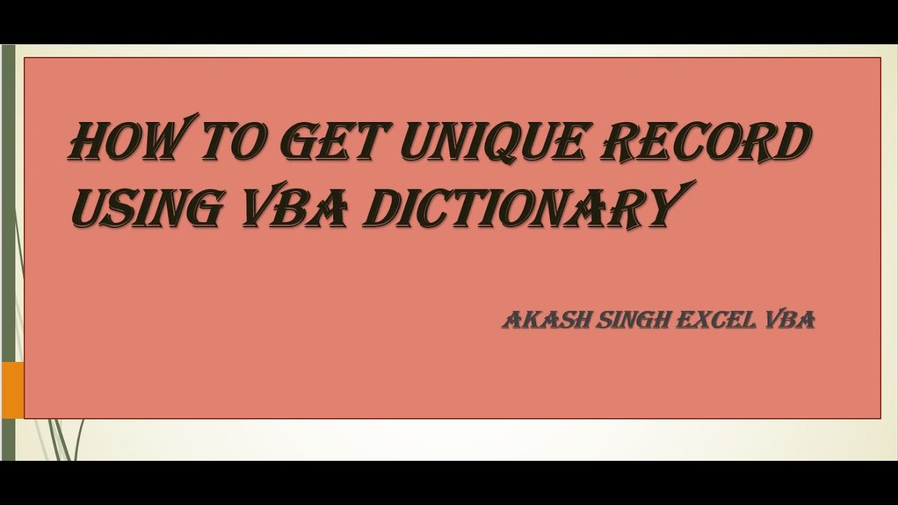 How to extract unique record using vba dictionary - YouTube