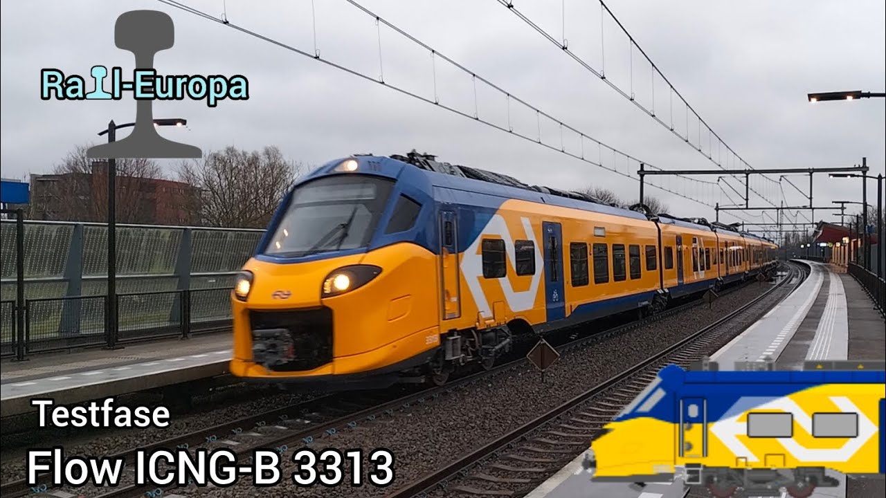 NS Flow ICNG-B 3313 als test trein met typhoon door Almere Parkwijk ...
