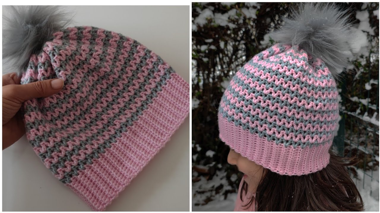 How to crochet winter beanie - Super easy crochet zig zag beanie pattern for beginners - crochet ...