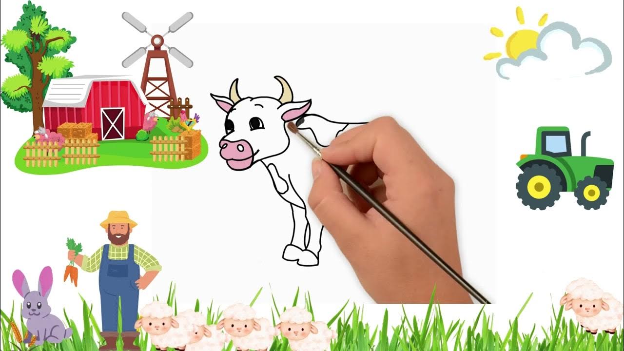 Cow at a farm painting for kids - draw a cow easily - colourful farm ...