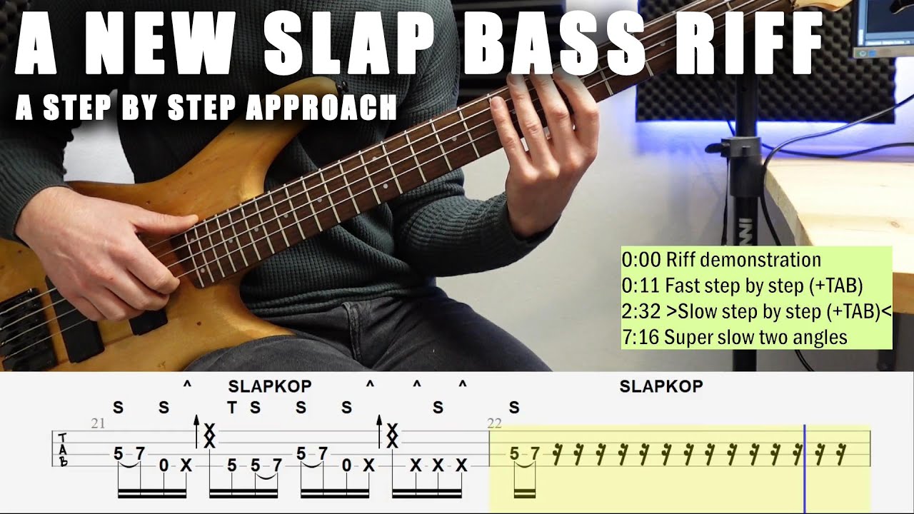 A NEW SLAP BASS RIFF, learn to play (step by step, with TAB, slow and ...
