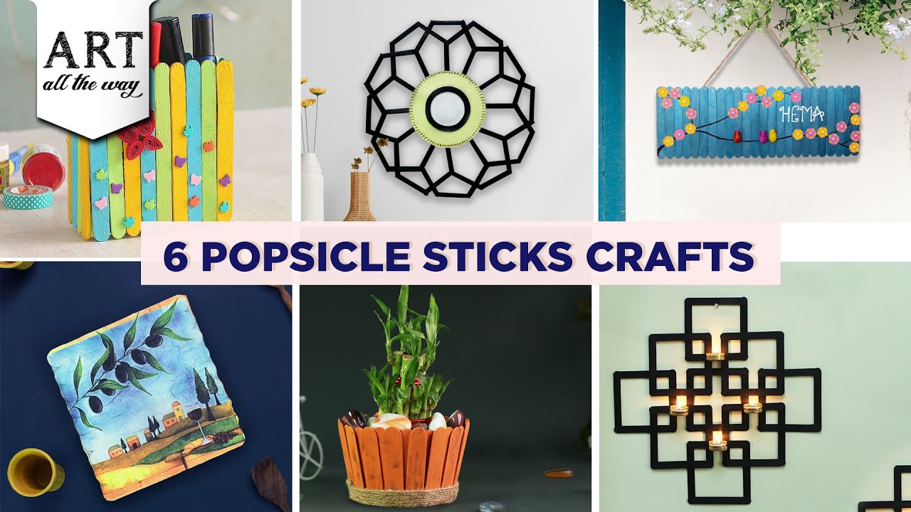 6 Popsicle Sticks Crafts | Decoupage Art | Popsicle wall Decor | Desk ...