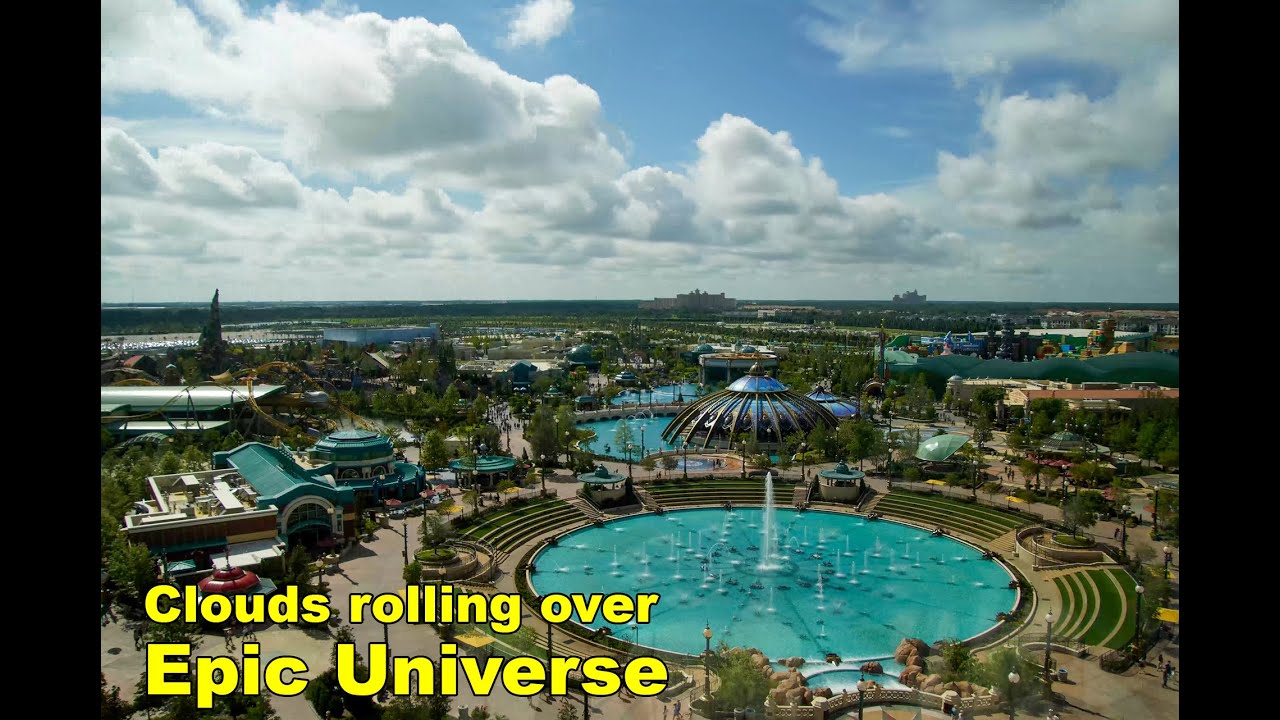 Time lapse of clouds above Epic Universe. Then rain! - YouTube
