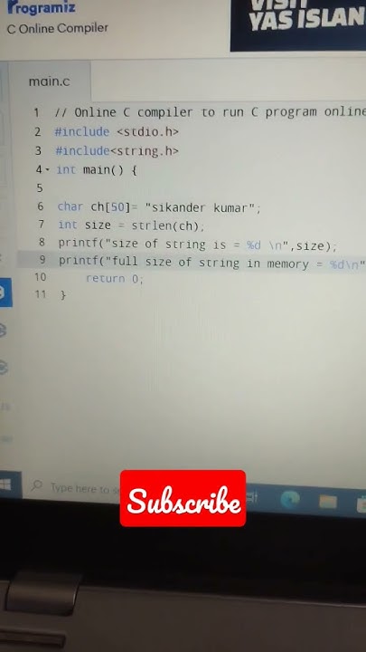 strings in C 💕 #strings 🔥 program to find the size of string in c 💕 #coding - YouTube